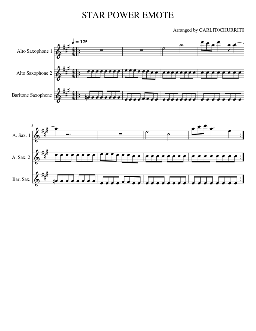 STAR POWER EMOTE by CARLIT0CHURRIT0 Sheet music for Saxophone alto, Saxophone baritone ...