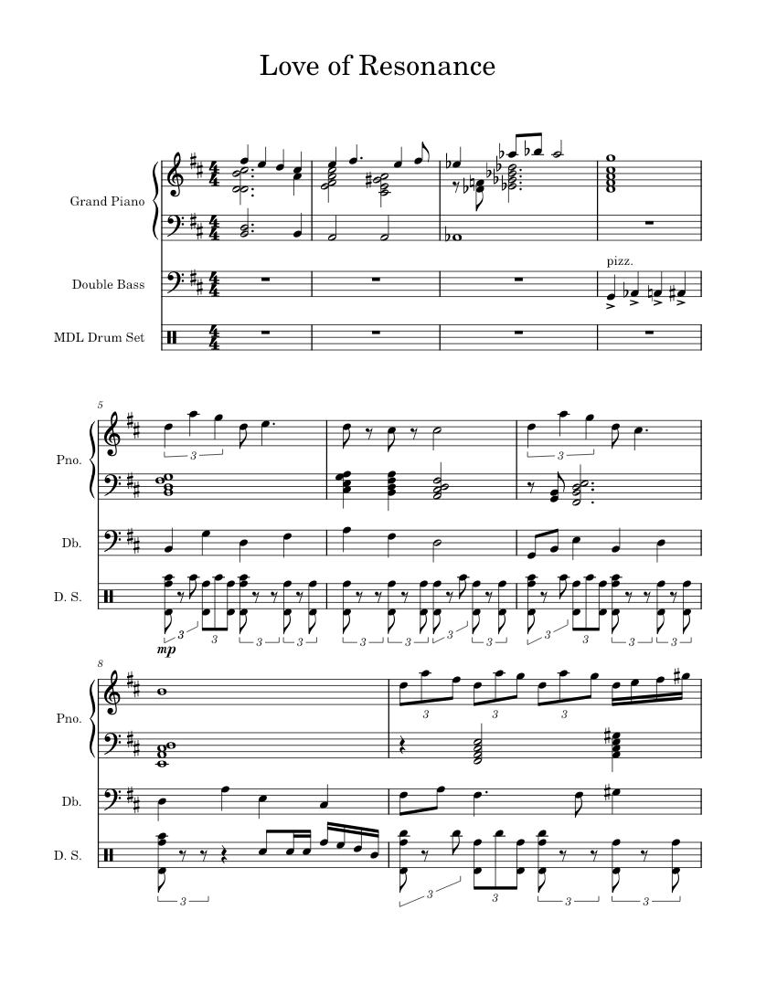 Love of Resonance Sheet music for Piano, Contrabass, Drum group (Mixed ...