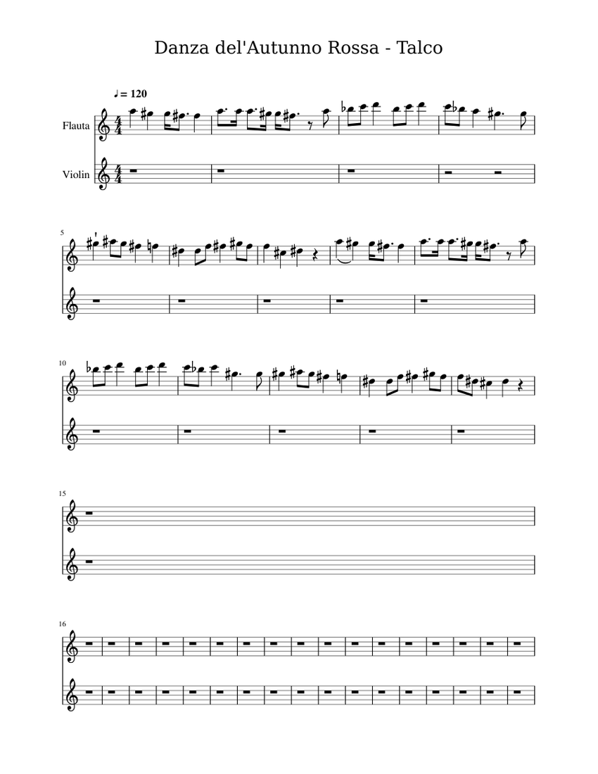 Danza del'Autunno Rossa - Talco Sheet music for Violin (Solo ...