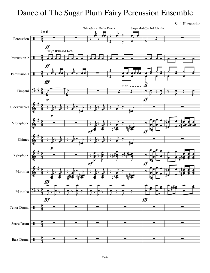 Dance of The Sugar Plum Fairy Percussion Ensemble Sheet Music for ...