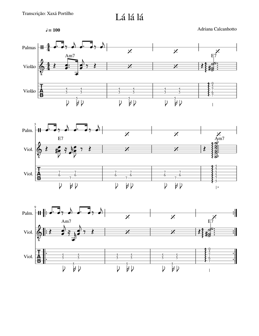 Lá lá lá (Adriana Calcanhotto) Sheet music for Guitar, Hand clap (Mixed ...