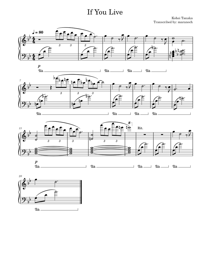 If You Live | One Piece OST BGM - Kohei Tanaka/maranoch Sheet Music for ...