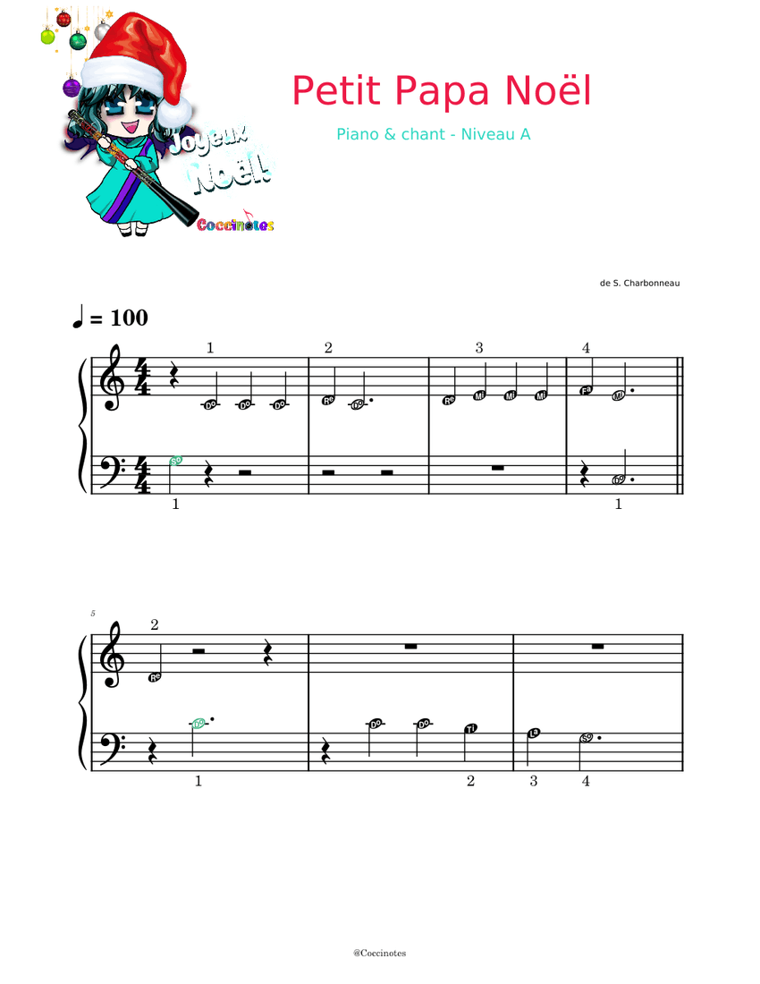 Petit papa noel – Niveau A Sheet Music for Piano (Solo) Easy ...