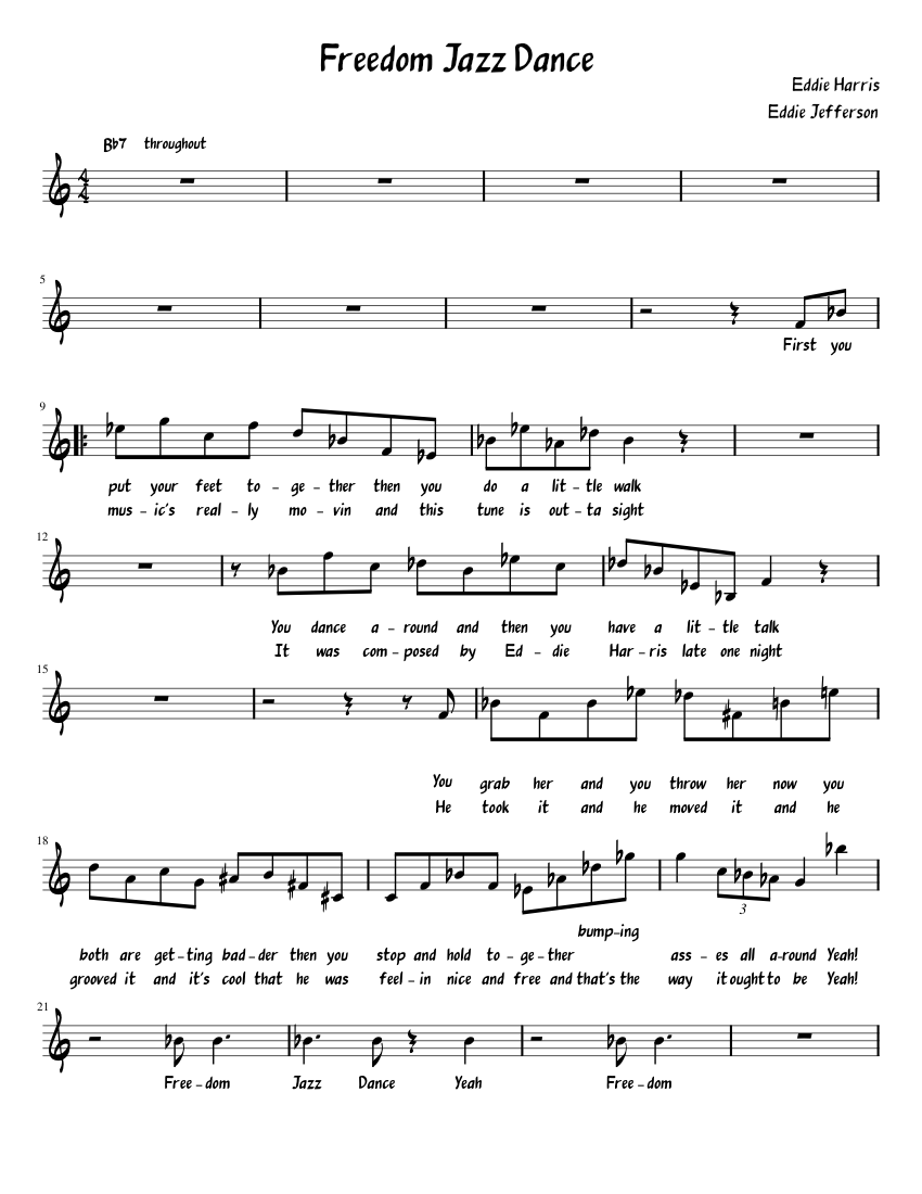 Freedom Jazz Song Sheet Music with Chords for Piano (Solo) easy ...