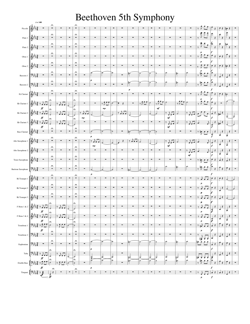 Beethoven 5th Symphony (Movement 1) Sheet music for Trombone, Tuba ...