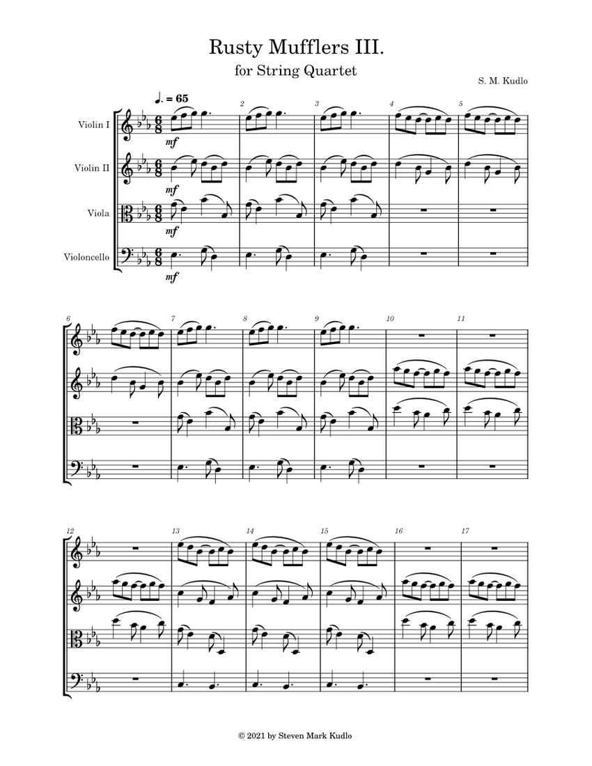 Rusty Mufflers III. - Steven Kudlo Sheet music for Violin, Viola, Cello ...
