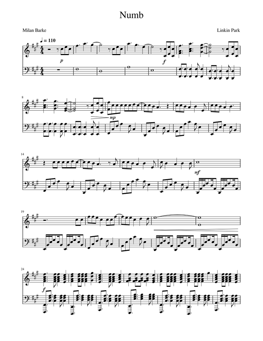 Numb - Linkin Park Sheet music for Piano (Solo) | Musescore.com