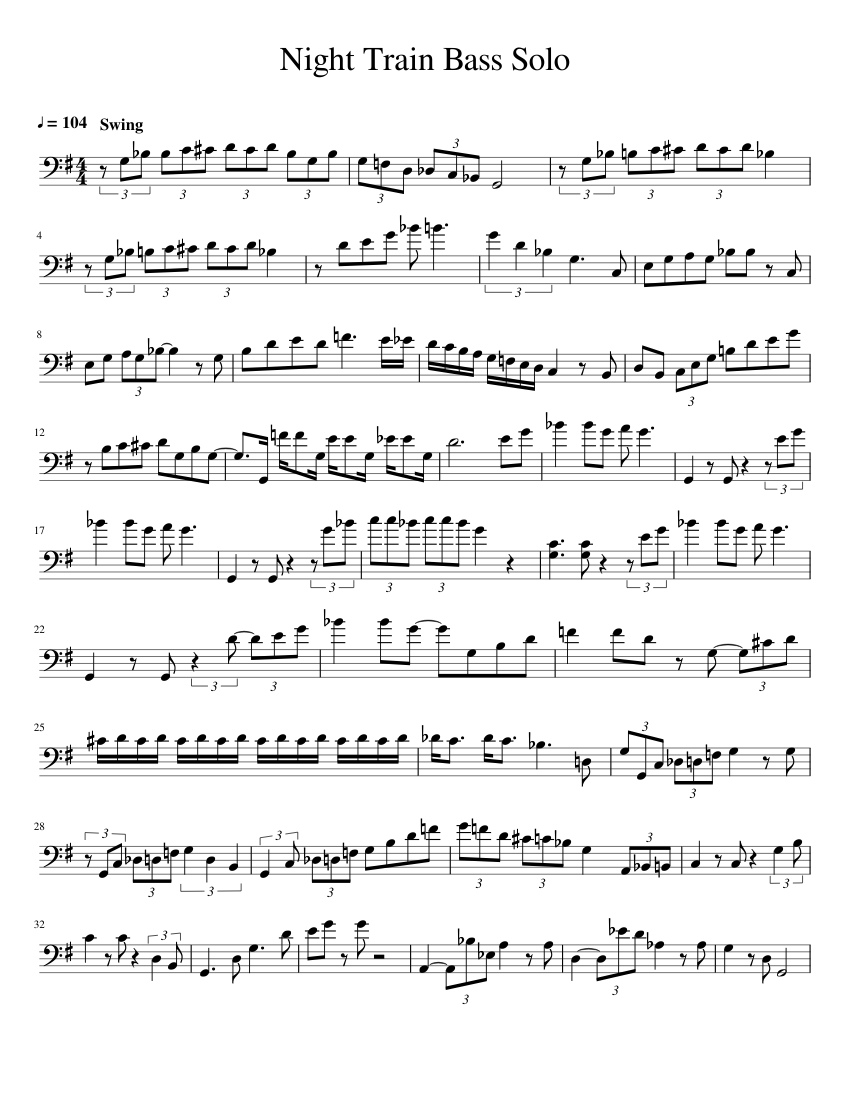 Night Train Bass Solo Sheet Music for Bass guitar (Solo) | MuseScore.com