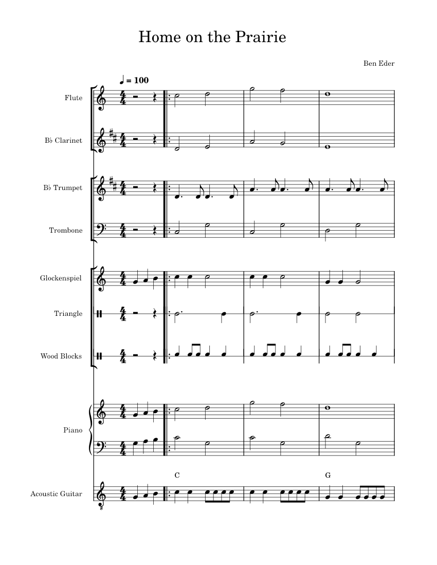 Home on the Prairie Sheet Music with Chords for Piano, Trombone, Flute ...