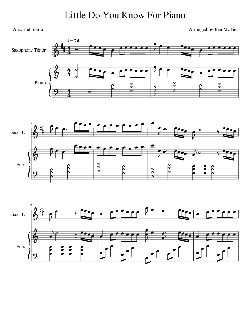 Little_Do_You_Know Sheet Music for Piano, Saxophone tenor (Solo ...