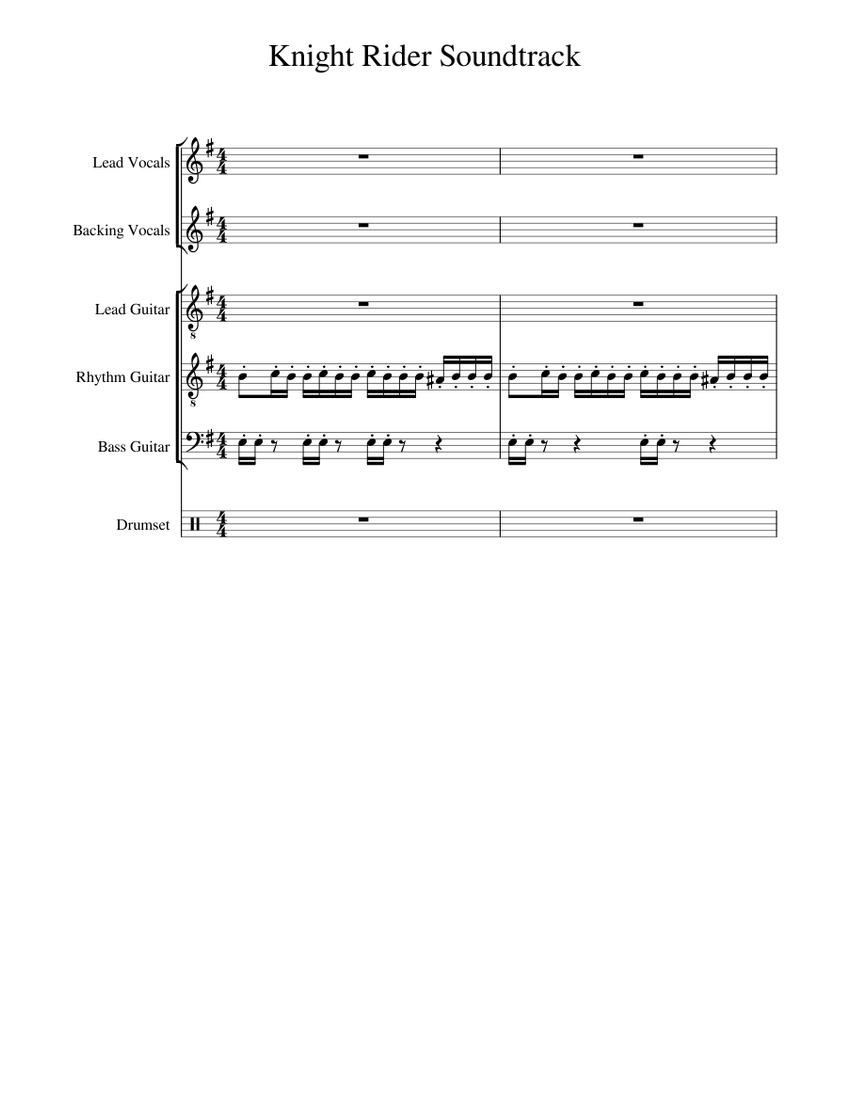 Knight Rider Soundtrack Sheet Music for Vocals, Guitar, Bass guitar ...