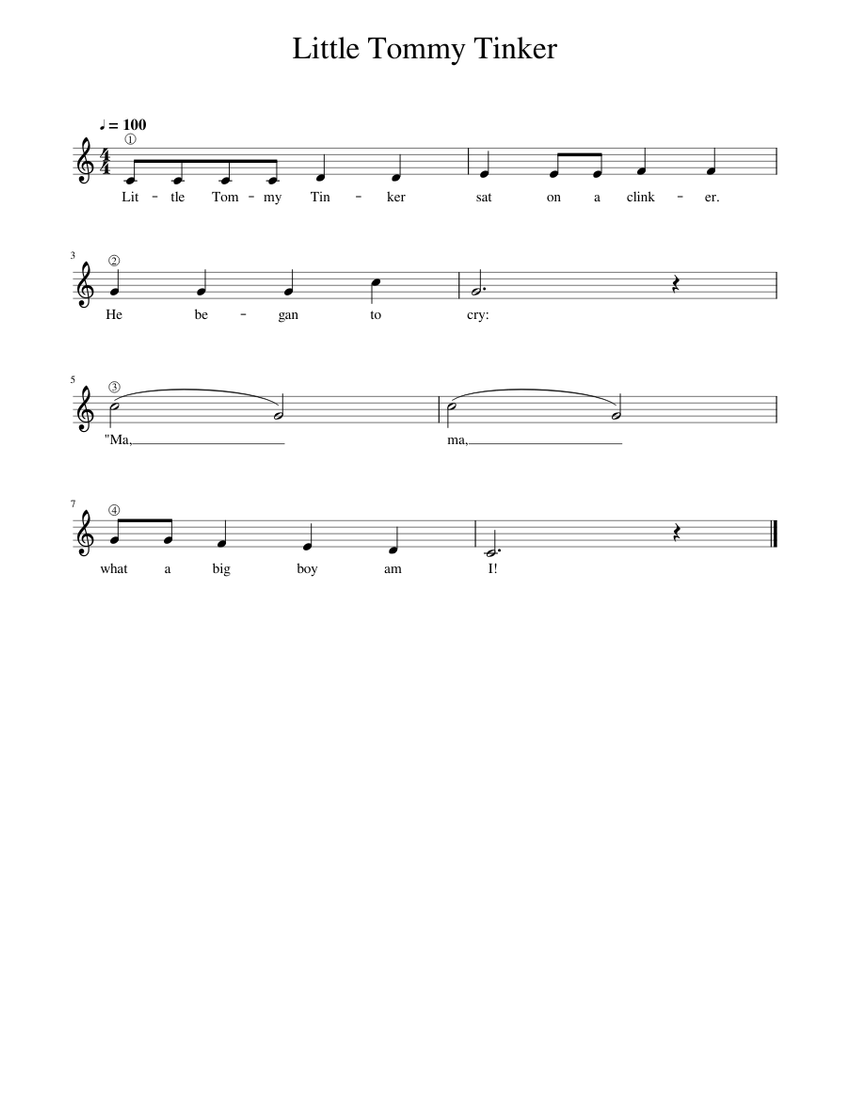 Little Tommy Tinker Sheet Music for Piano (Vocal Methods & Exercises ...