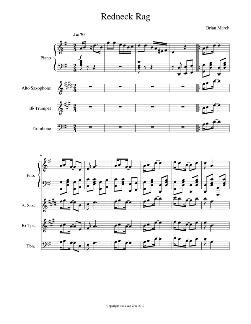 Redneck Rag Sheet music for Piano, Trombone, Saxophone alto, Trumpet in ...