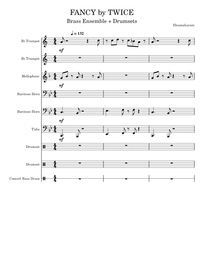 Fancy – TWICE Sheet Music for Tuba, Mellophone, Trumpet in b-flat, Drum ...