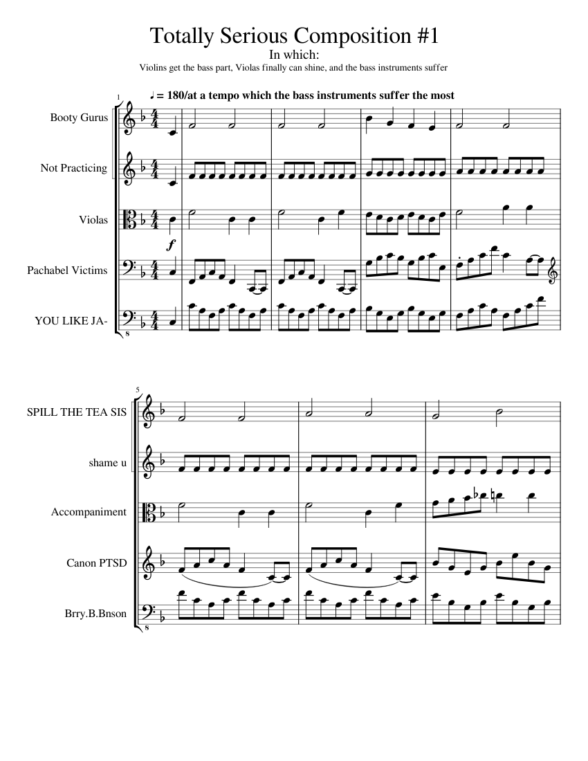 Totally Serious Composition #1OP1 Sheet Music for Contrabass, Violin ...