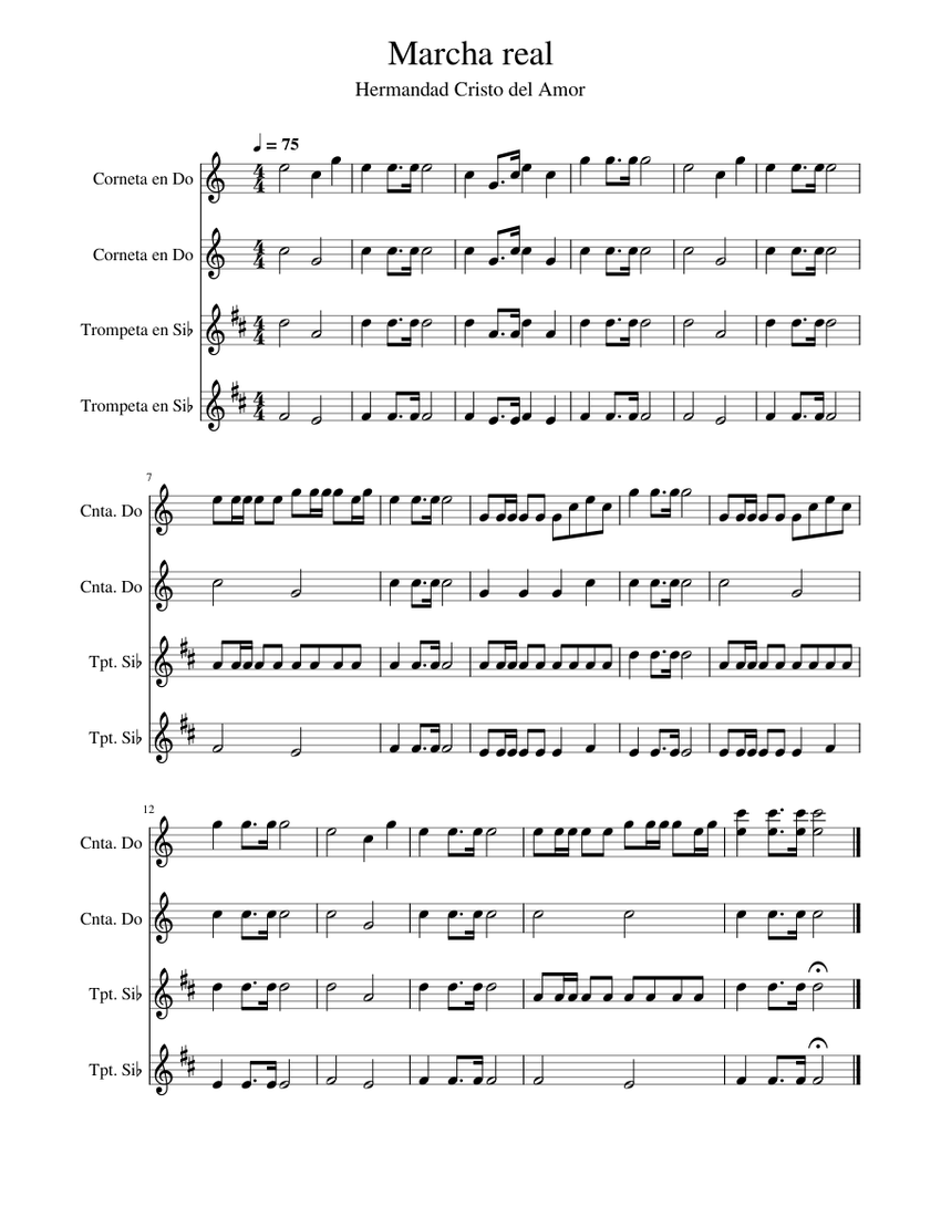 Marcha real completa Sheet Music for Cornet, Trumpet in b-flat ...
