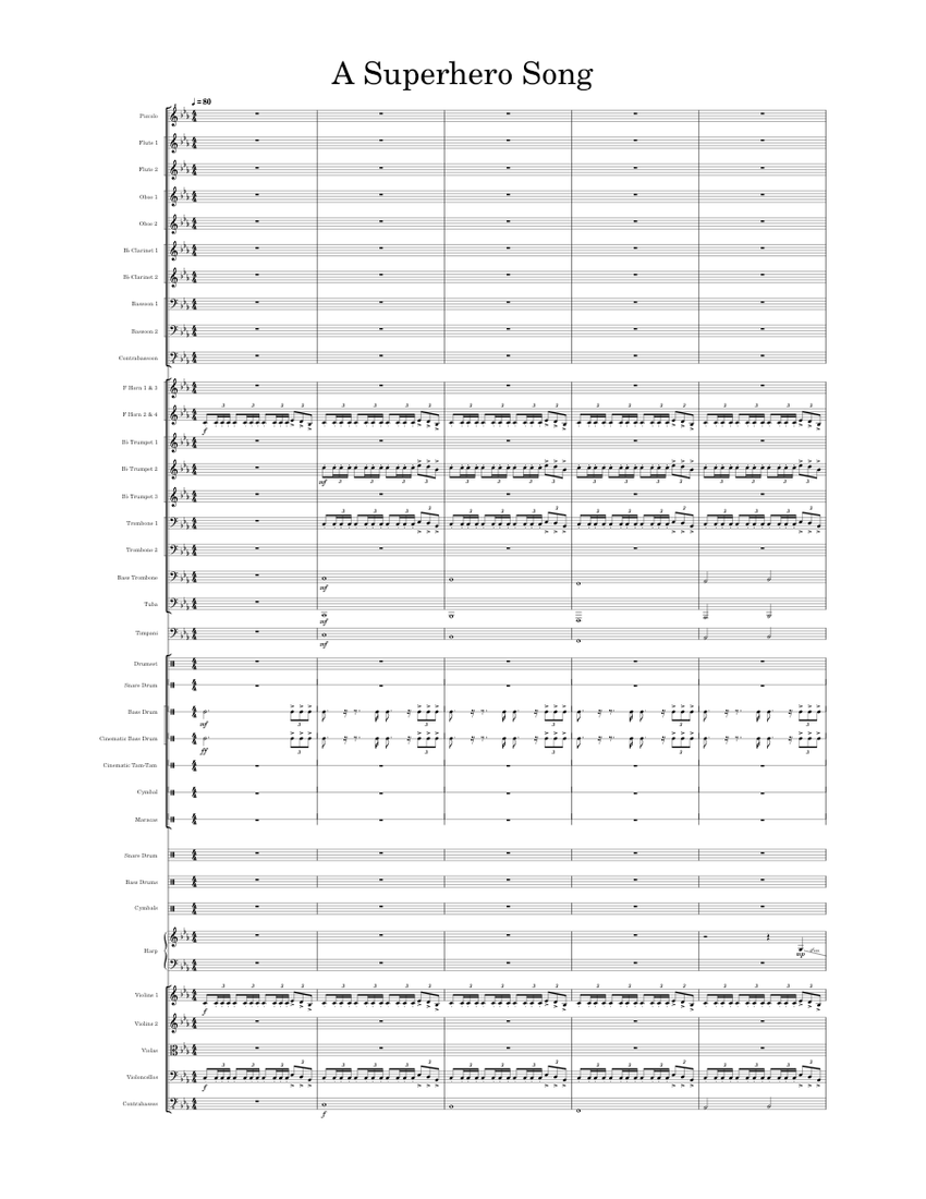 A Superhero Song Sheet music for Trombone, Tuba, Trombone bass, Flute ...