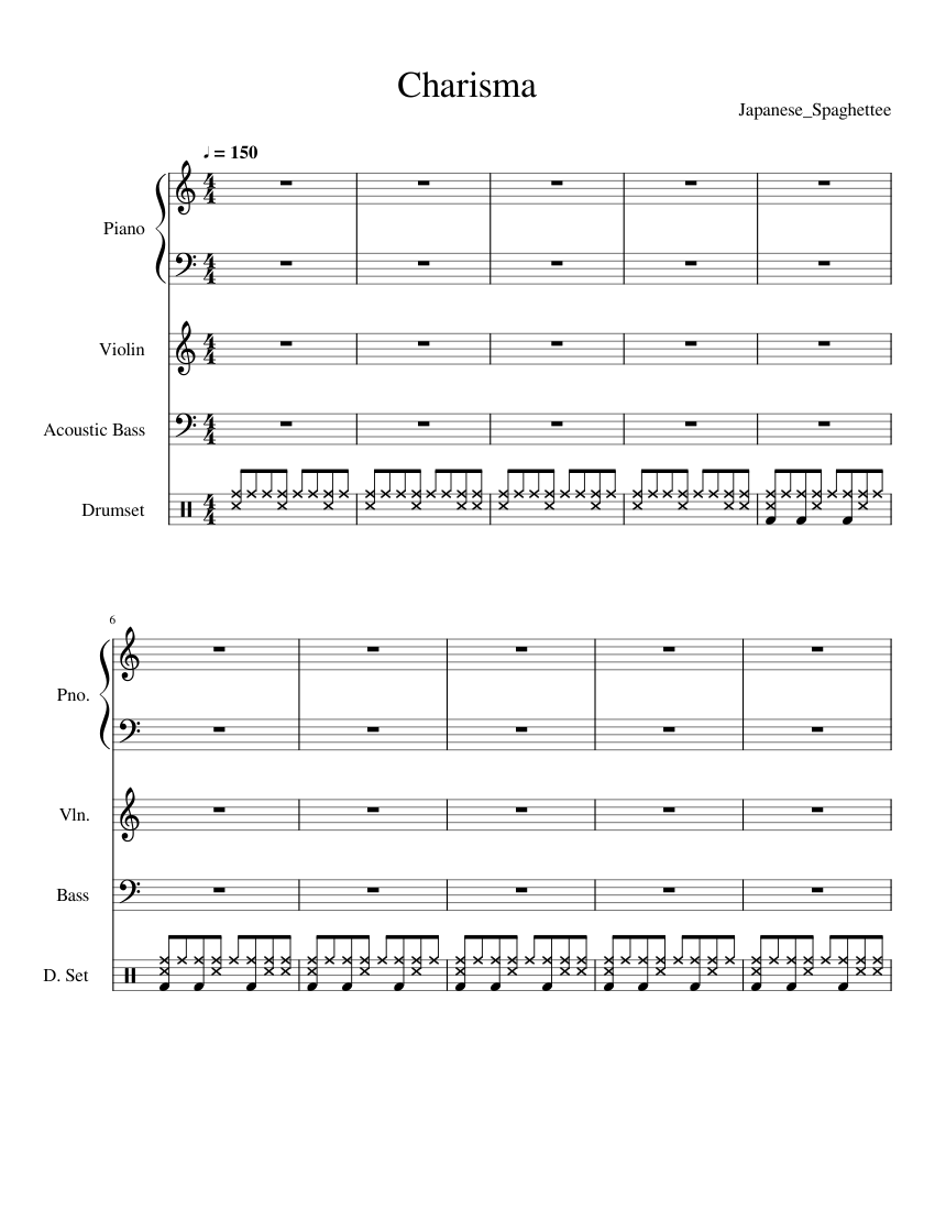 Charisma Sheet Music for Piano, Violin, Bass guitar, Drum group (Mixed ...
