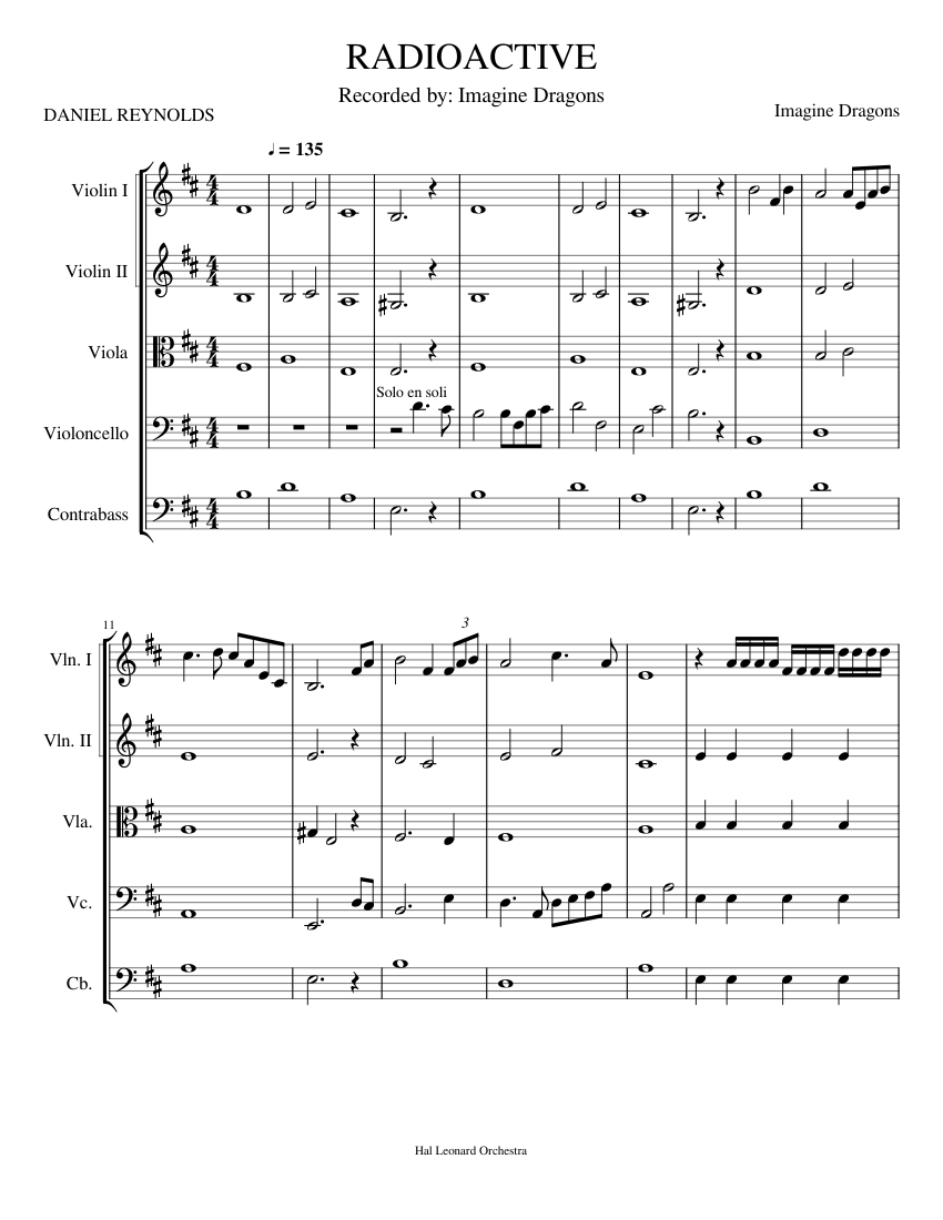RADIOACTIVE 2.0 Sheet music for Contrabass, Violin, Viola, Cello ...