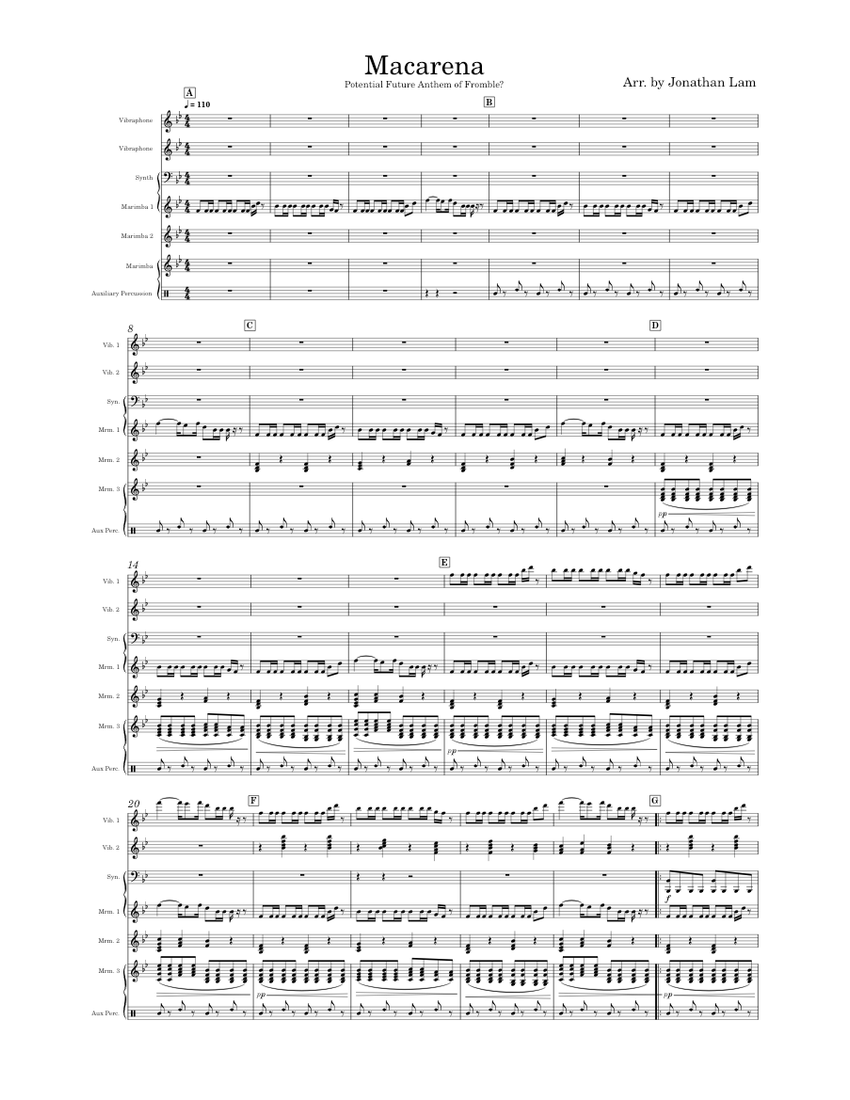 La Macarena – Los Del Río Macarena - Arr. by Jonathan Lam Sheet Music ...