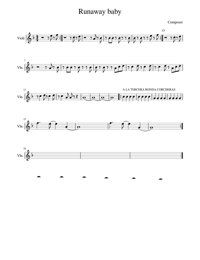 Runaway baby Sheet Music for Violin (Solo) | MuseScore.com