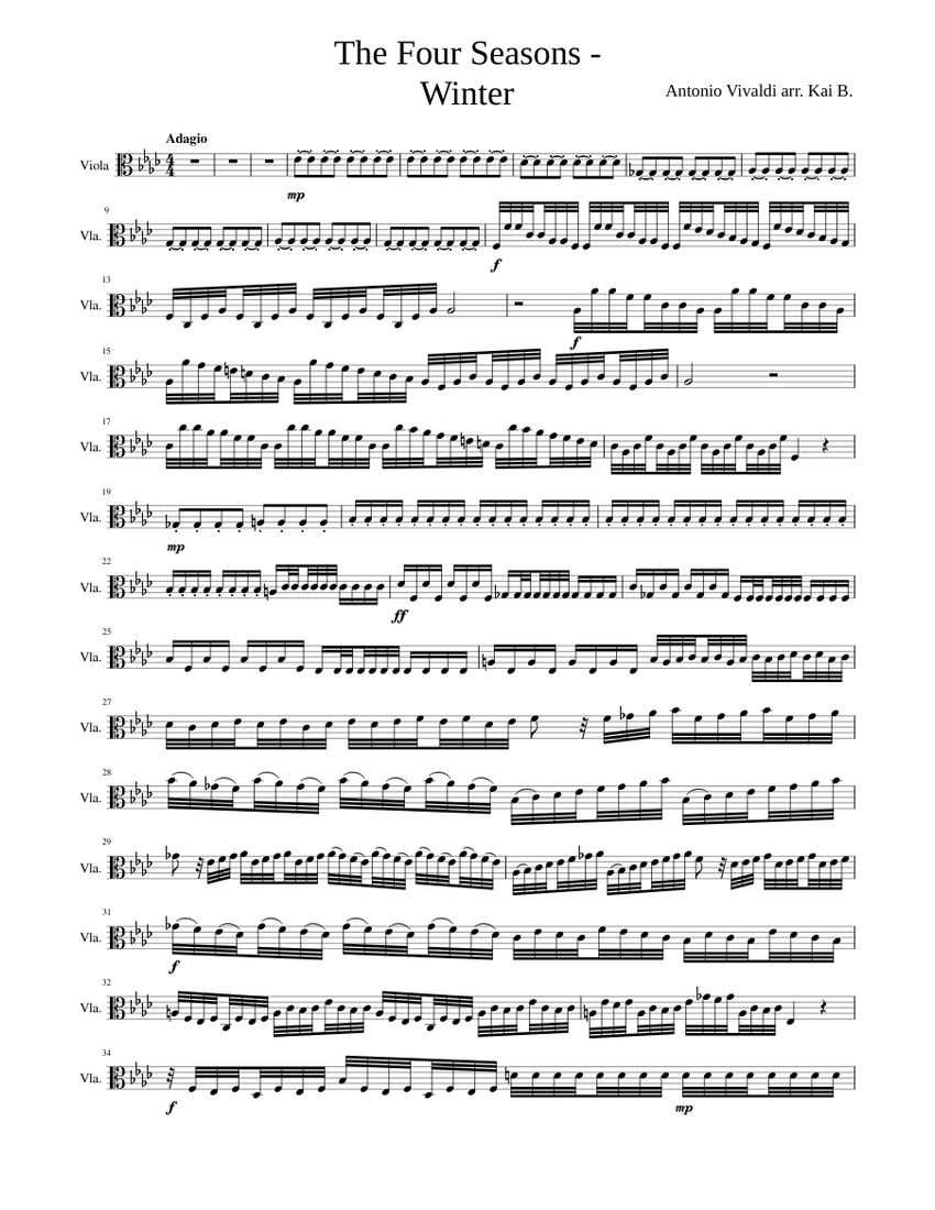 Vivaldi_Four_Seasons_-_Winter Sheet Music for Viola (Solo) | MuseScore.com