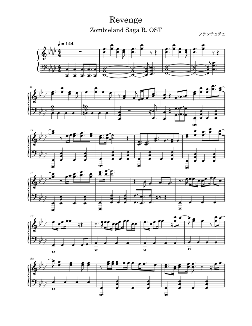 Revenge - Zombieland Saga Revenge OST – Franchouchou (Piano Solo) Sheet ...
