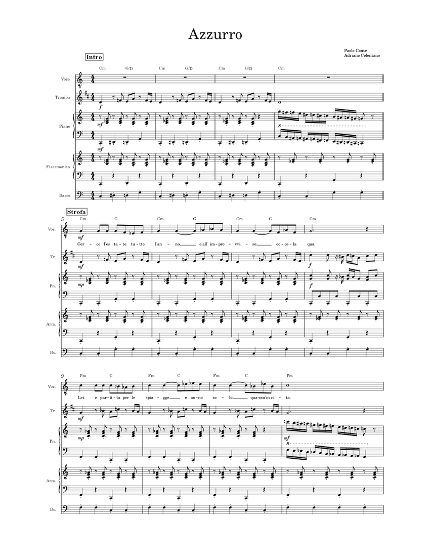 Azzurro - Adriano Celentano Sheet music for Piano, Accordion, Vocals ...