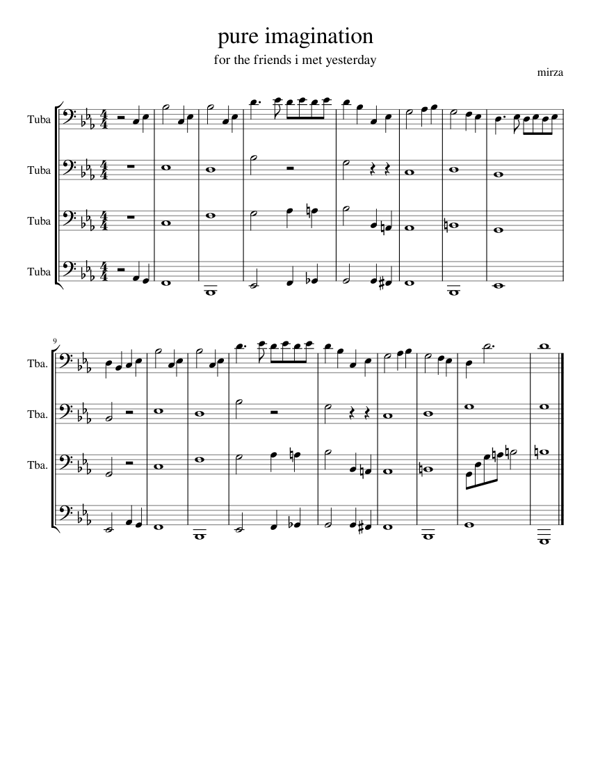 pure imagination Sheet music for Tuba (Mixed Quartet) | Musescore.com