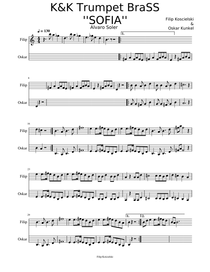 ''SOFIA'' two trumpets Sheet music for Trumpet in b-flat (Brass Duet) | Musescore.com