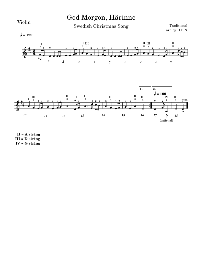 God Morgon, Härinne – traditional Swedish folk song for Violin Sheet ...