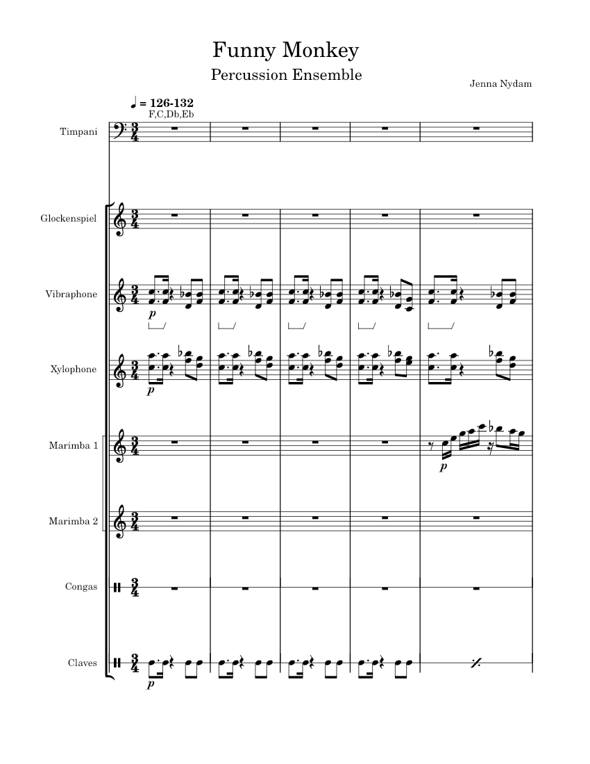 Funny_Monkey Sheet music for Timpani, Vibraphone, Glockenspiel, Marimba ...