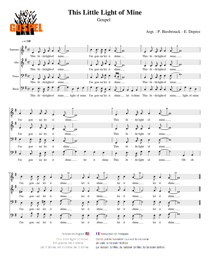 This little light of mine - Gospel (SATB museScore) Sheet Music for ...