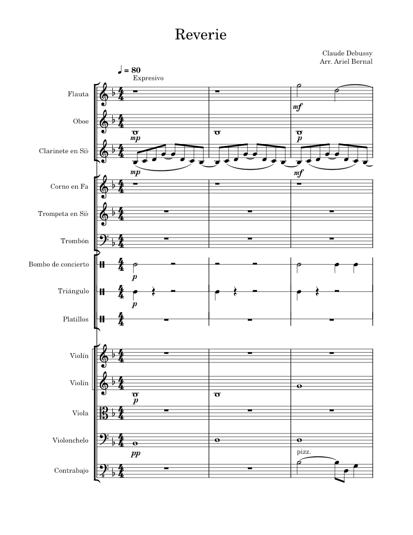 Rêverie – Claude Debussy Orquestra version by Ariel Bernal Sheet music ...