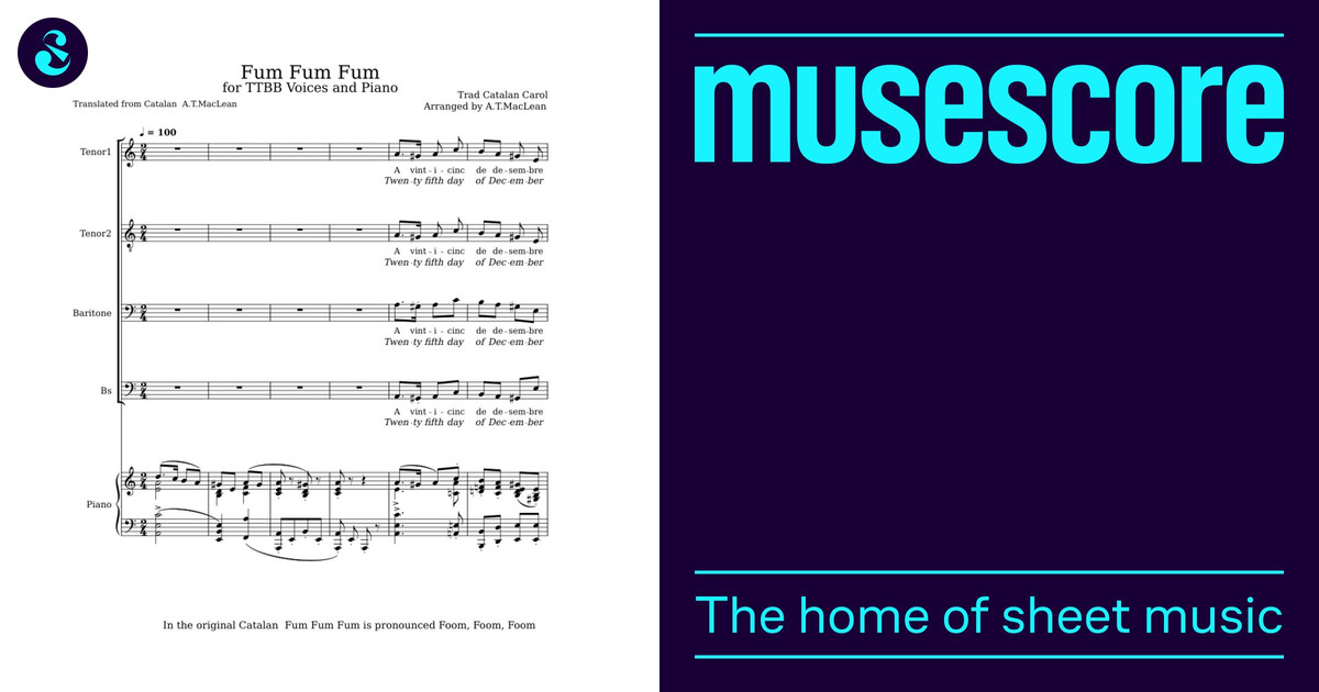 Fum Fum Fum -A Catalan Carol for TTBB Sheet Music for Piano ...