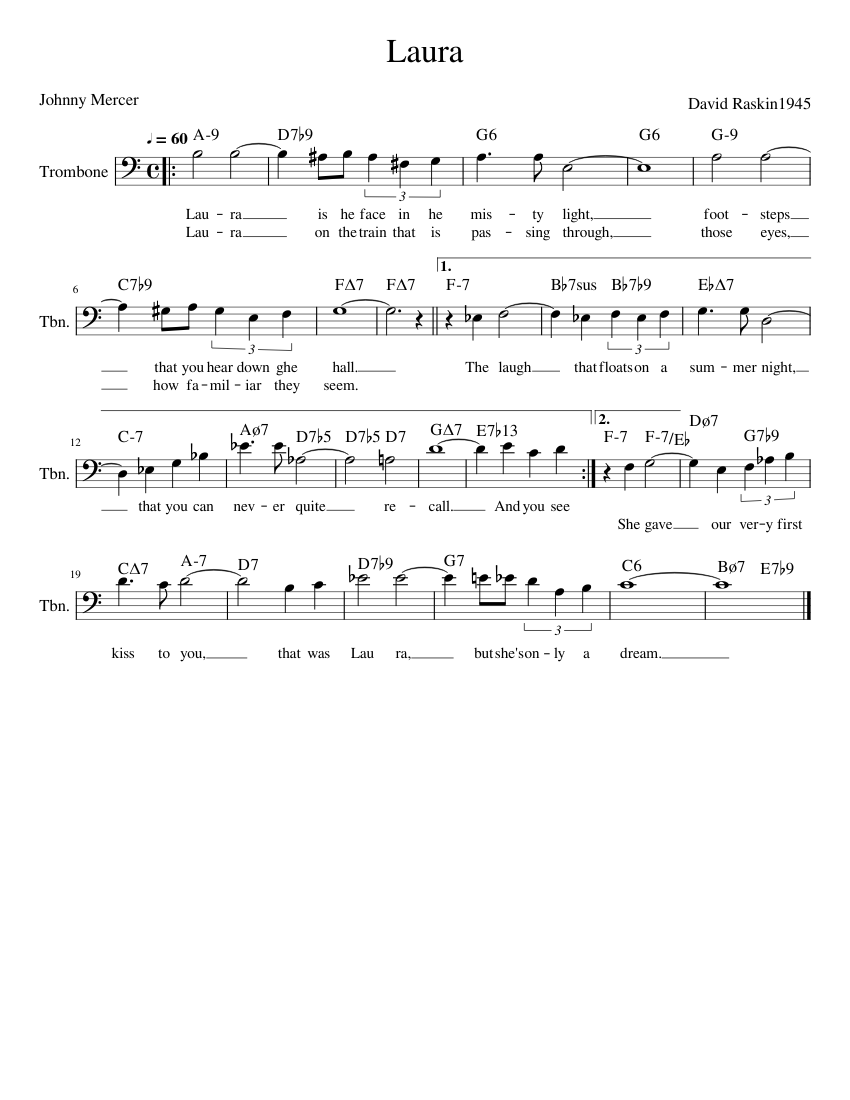 Laura Sheet Music for Trombone (Solo) | MuseScore.com
