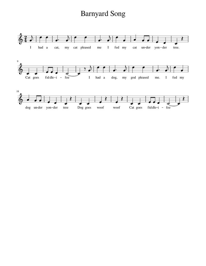 Barnyard Song Sheet Music for Vocals (Solo) | MuseScore.com
