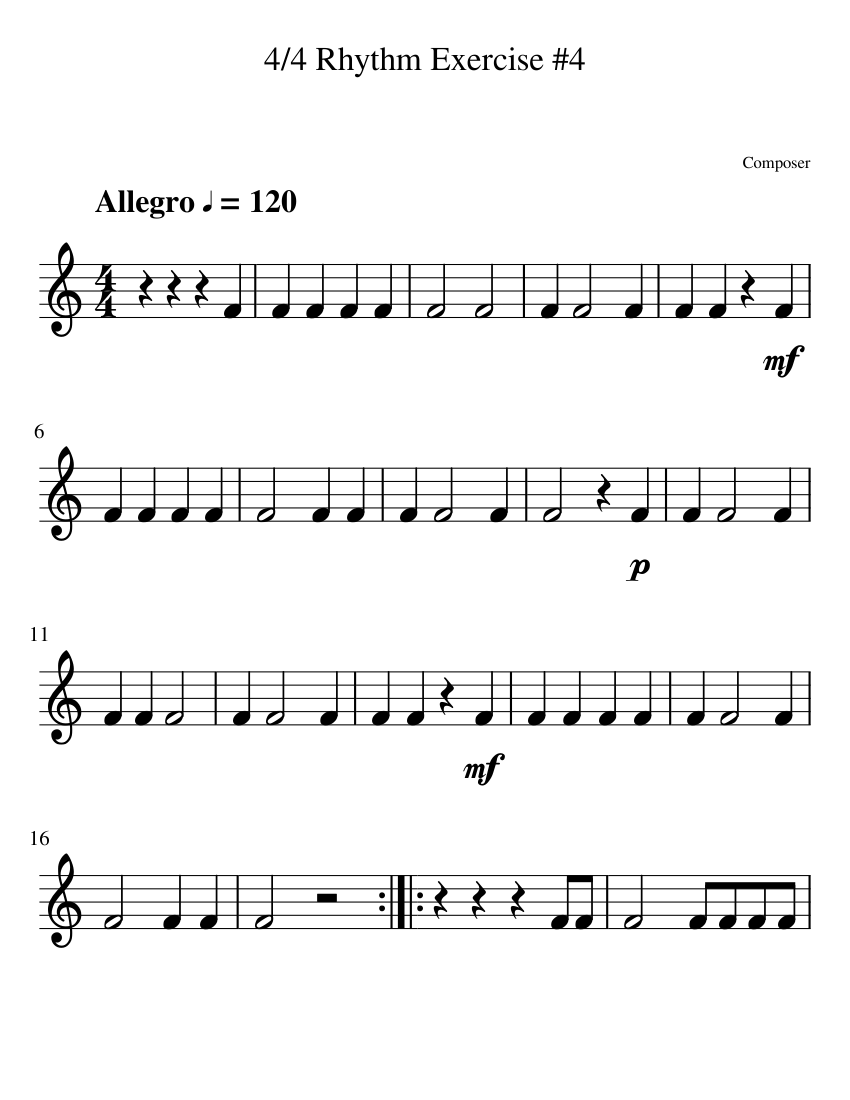 4/4 Rhythm Exercise #4 Sheet Music for Piano (Solo) Easy | MuseScore.com