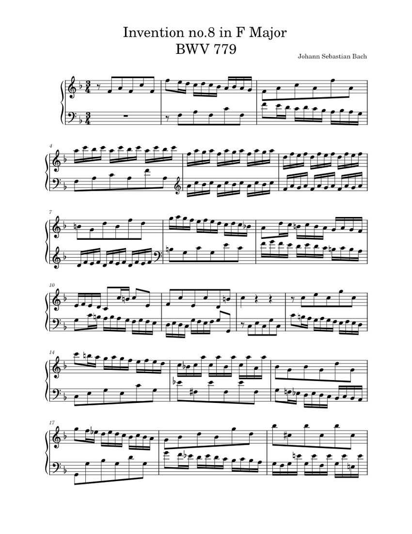 Invention no 8 in f major – Johann Sebastian Bach Sheet music for Piano ...