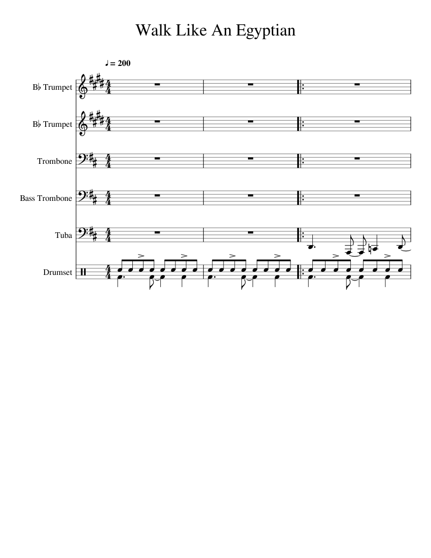 Walk Like An Egyptian Sheet Music for Trombone, Tuba, Trombone bass ...