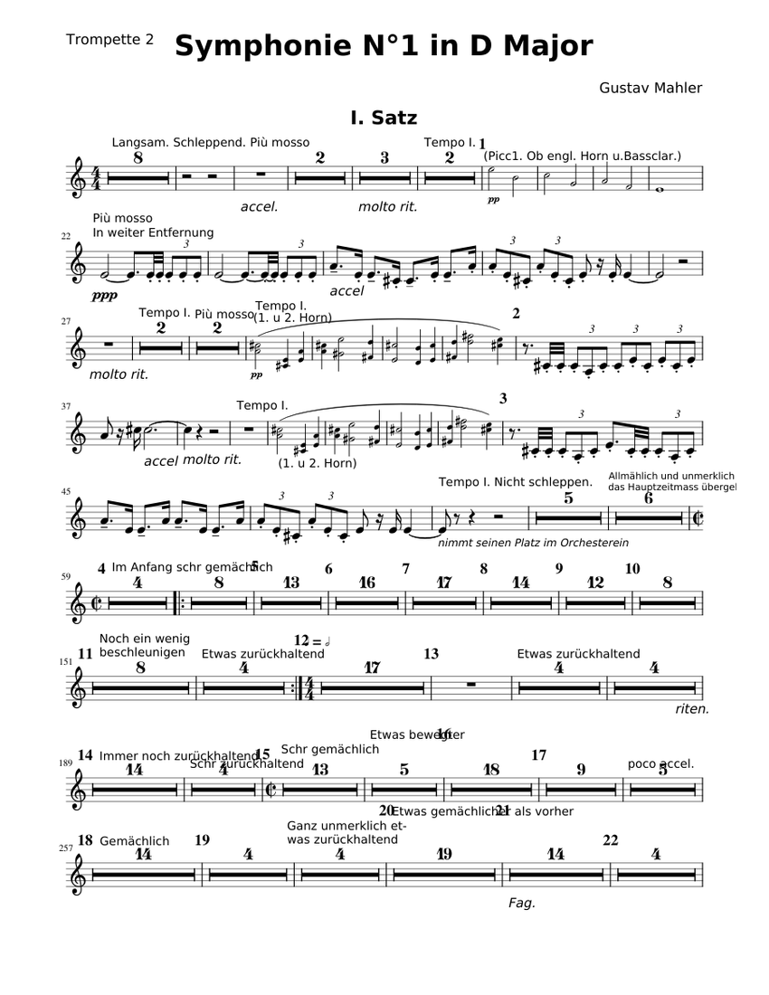 Mahler - Symphonie 1 - Trumpet 2 Sheet music for Trumpet in b-flat ...