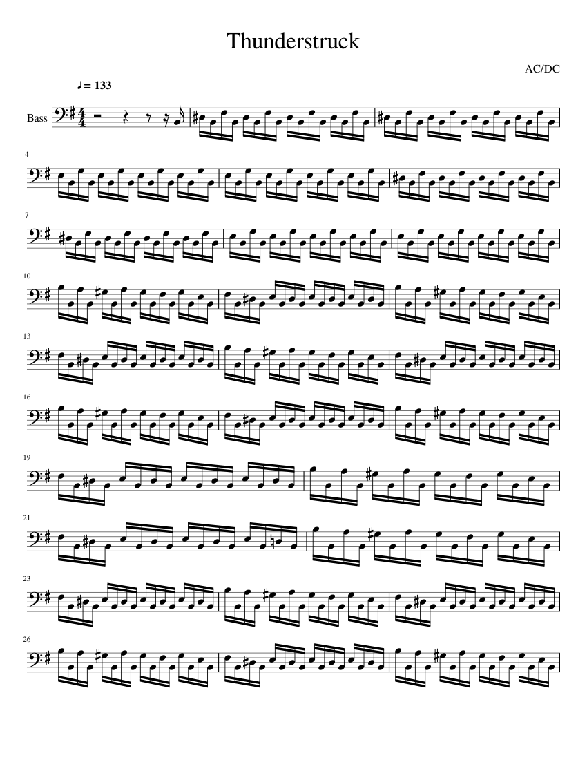 Thunderstruck Sheet Music for Piano (Solo) | MuseScore.com
