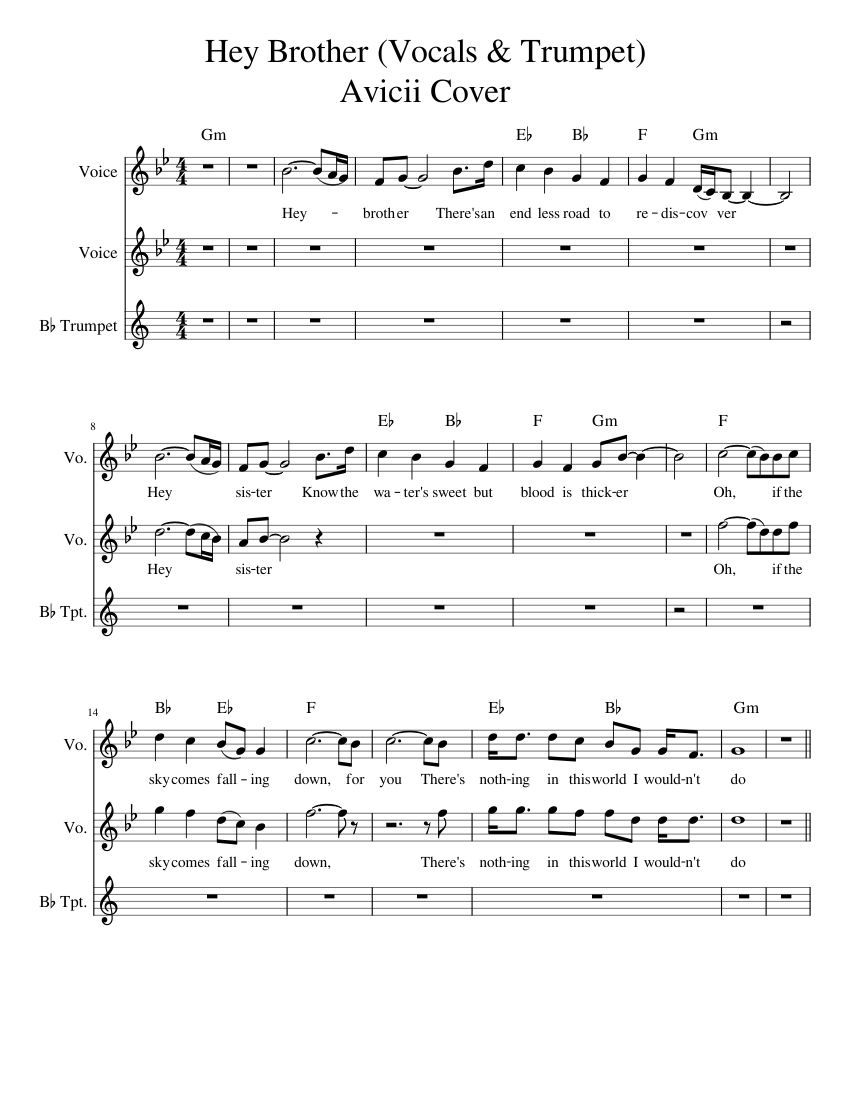 Hey Brother Vocals & Trumpet (Avicii Cover) Sheet Music for Vocals ...