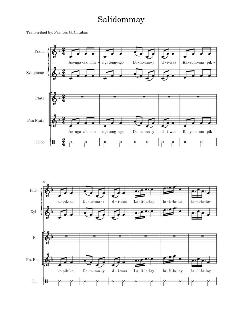Salidommay Sheet Music for Piano, Flute, Drum group, Xylophone & more ...