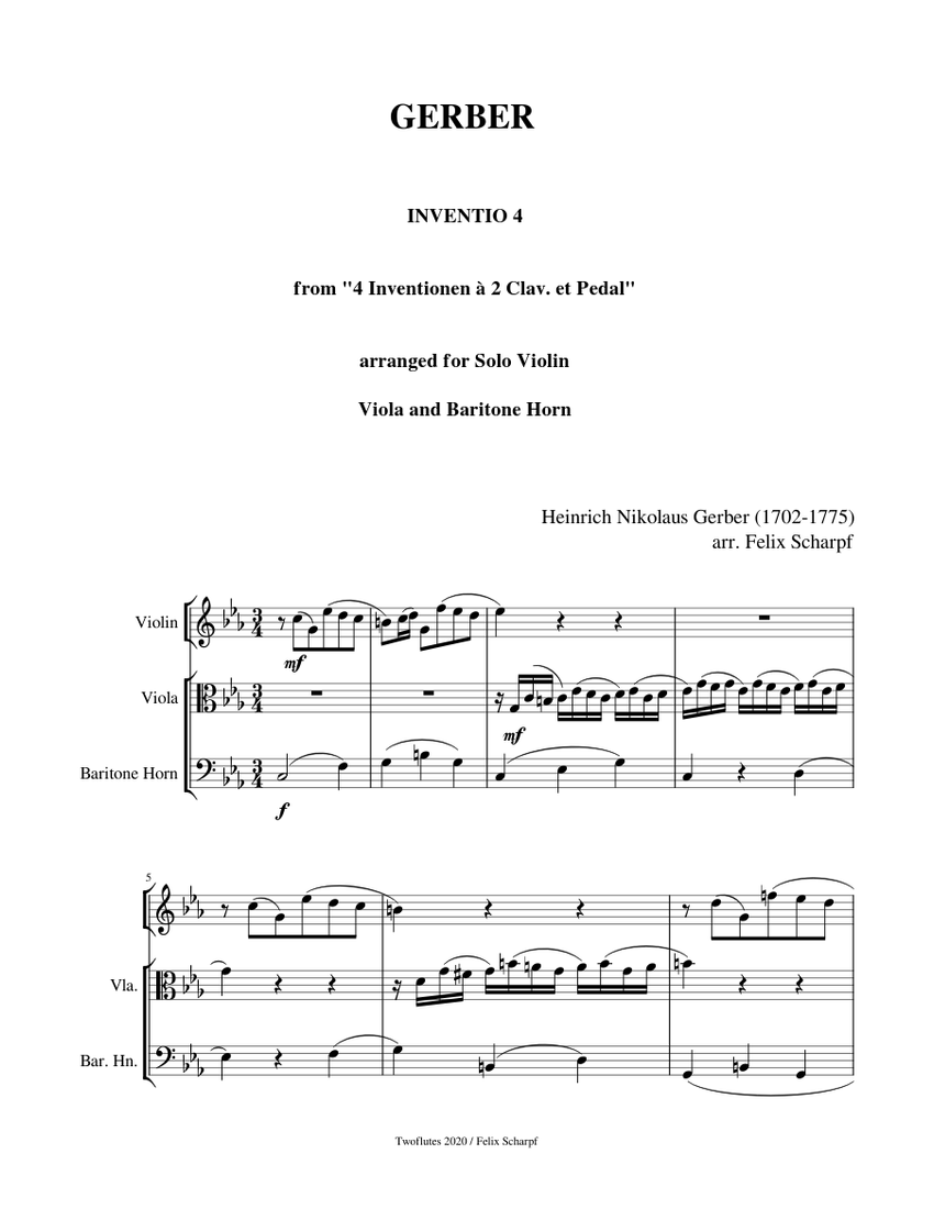 Gerber Inventio 4 - VIolin, Viola, Baritone Horn - piano tutorial