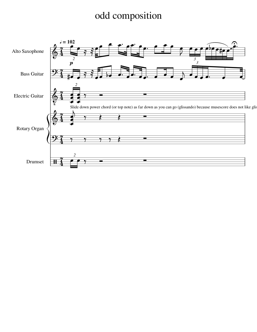 odd composition Sheet music for Organ, Saxophone alto, Guitar, Bass ...