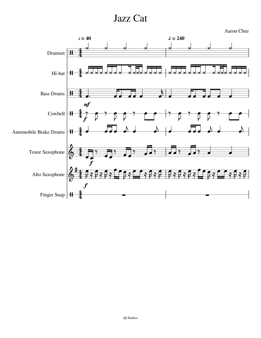 Jazz Cat Sheet music for Saxophone alto, Saxophone tenor, Drum group ...