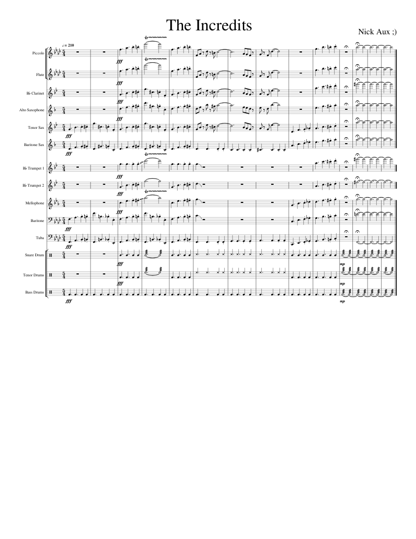 The Incredits Sheet Music for Tuba, Flute piccolo, Flute, Clarinet in b ...