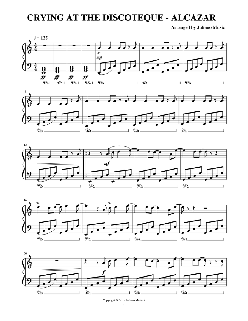 CRYING AT DISCOTEQUE (EASY PIANO) - ALCAZAR Sheet Music for Piano (Solo ...
