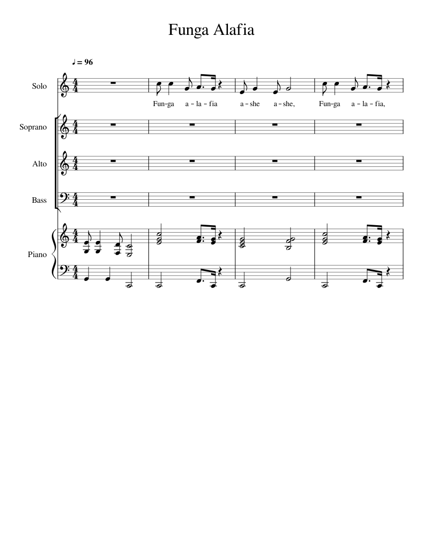 Funga Alafia Sheet Music for Piano (Mixed Quintet) | MuseScore.com